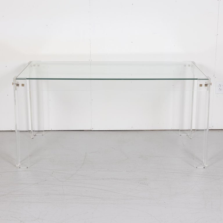 Vintage 1970s French Acrylic and Glass Top Desk or Console Table at 1stDibs