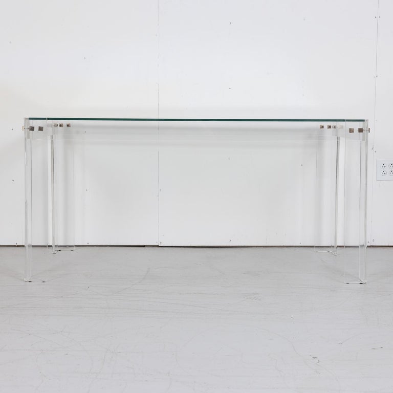 Vintage 1970s French Acrylic and Glass Top Desk or Console Table at 1stDibs