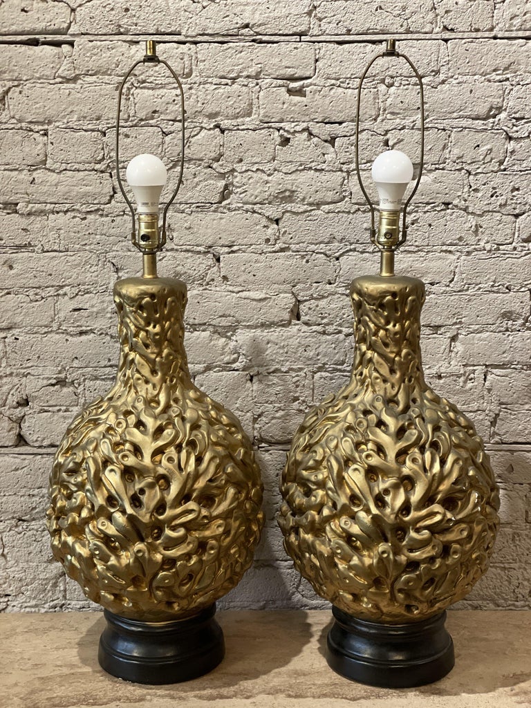 Vintage 1970s Gold Gilt Huge Lamps - a Pair For Sale at 1stDibs