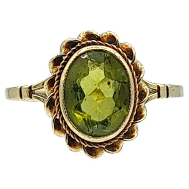 Vintage 1970s Green Peridot 9k Yellow Gold Statement Ring at 1stDibs