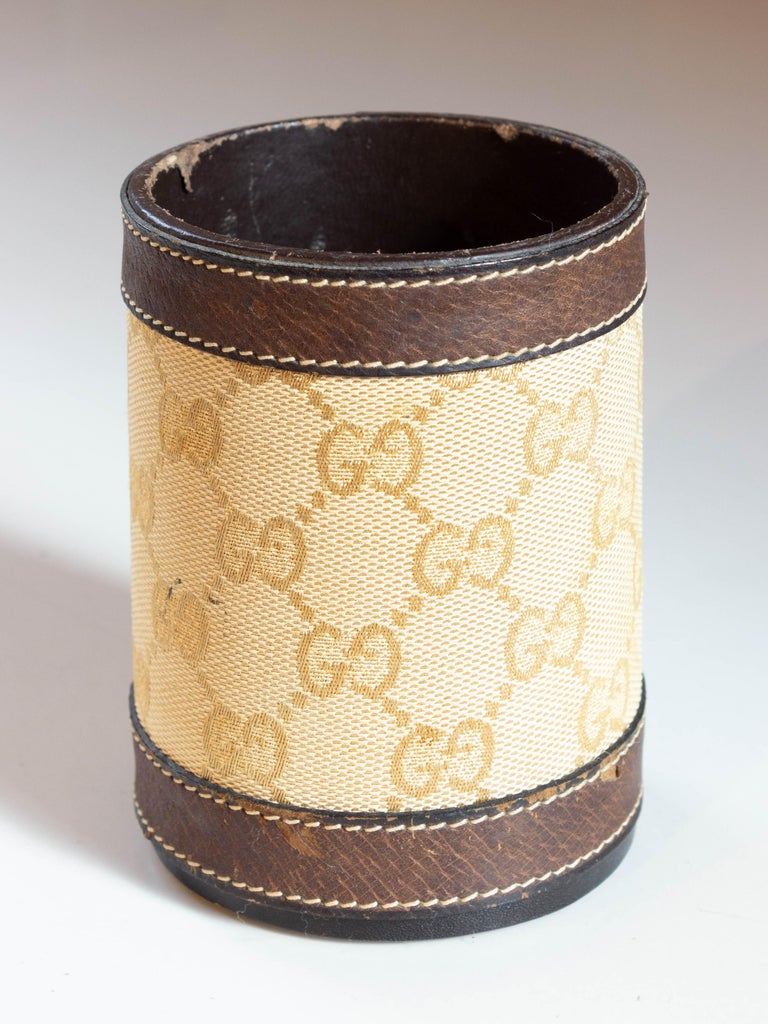 Vintage 1970s Gucci GG Pencil Cup Holder at 1stDibs