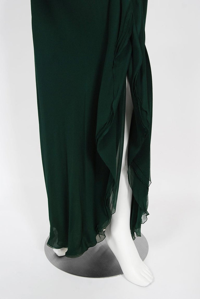 Vintage 1970's Halston Couture Forest Green Silk Chiffon Draped Bias ...