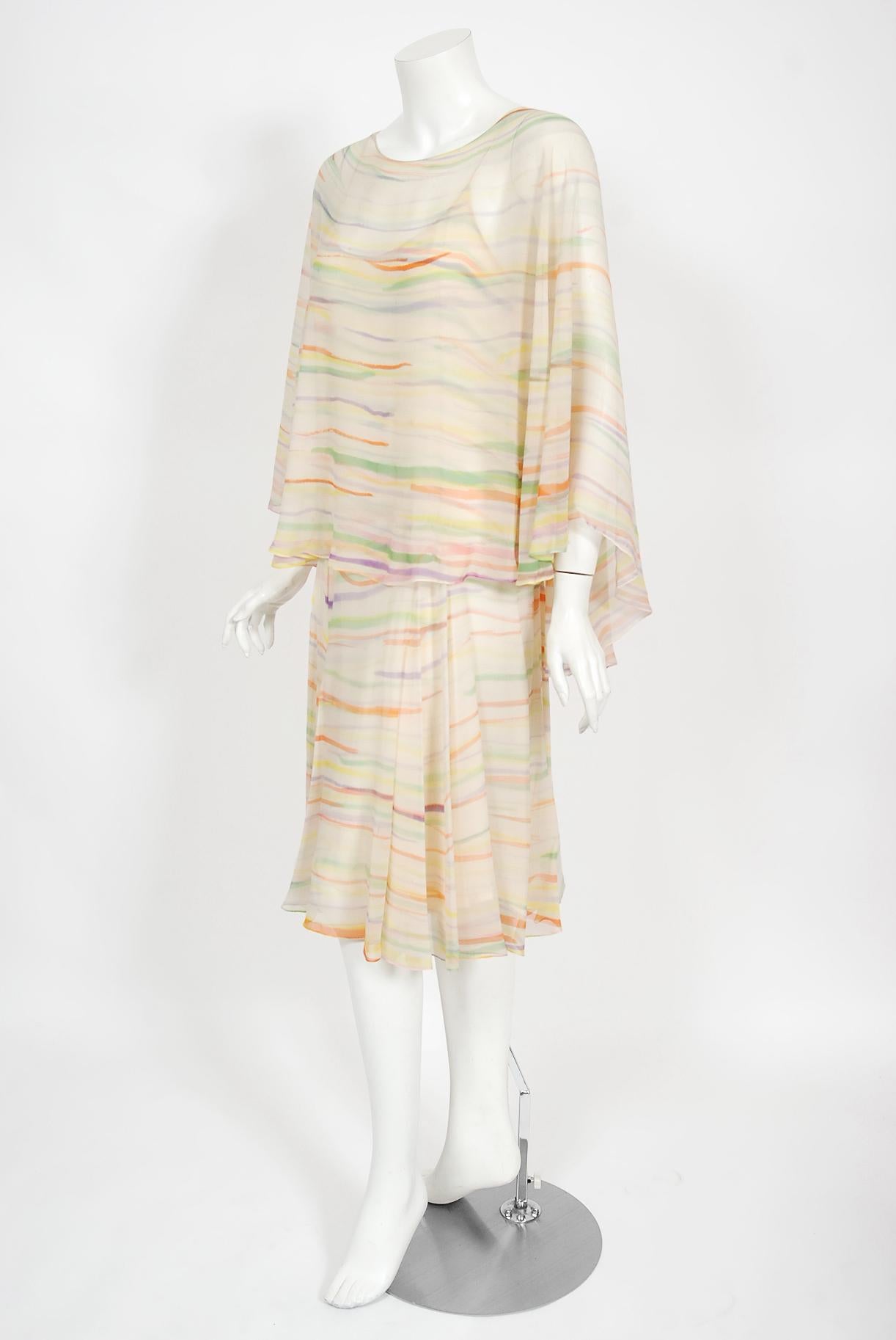 Vintage 1970's Halston Couture Watercolor Silk-Chiffon Caftan Capelet ...