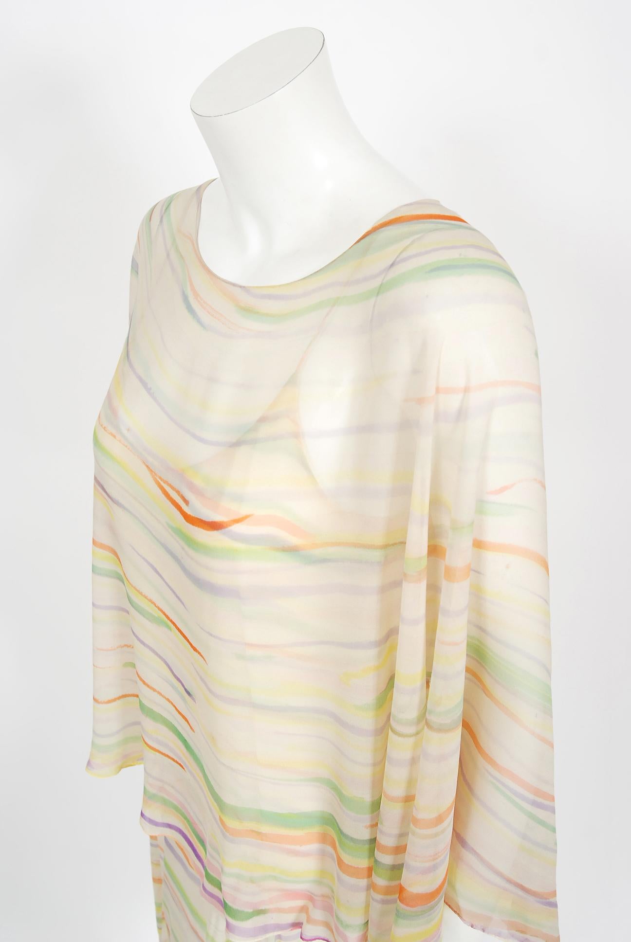 Vintage 1970's Halston Couture Watercolor Silk-Chiffon Caftan Capelet ...