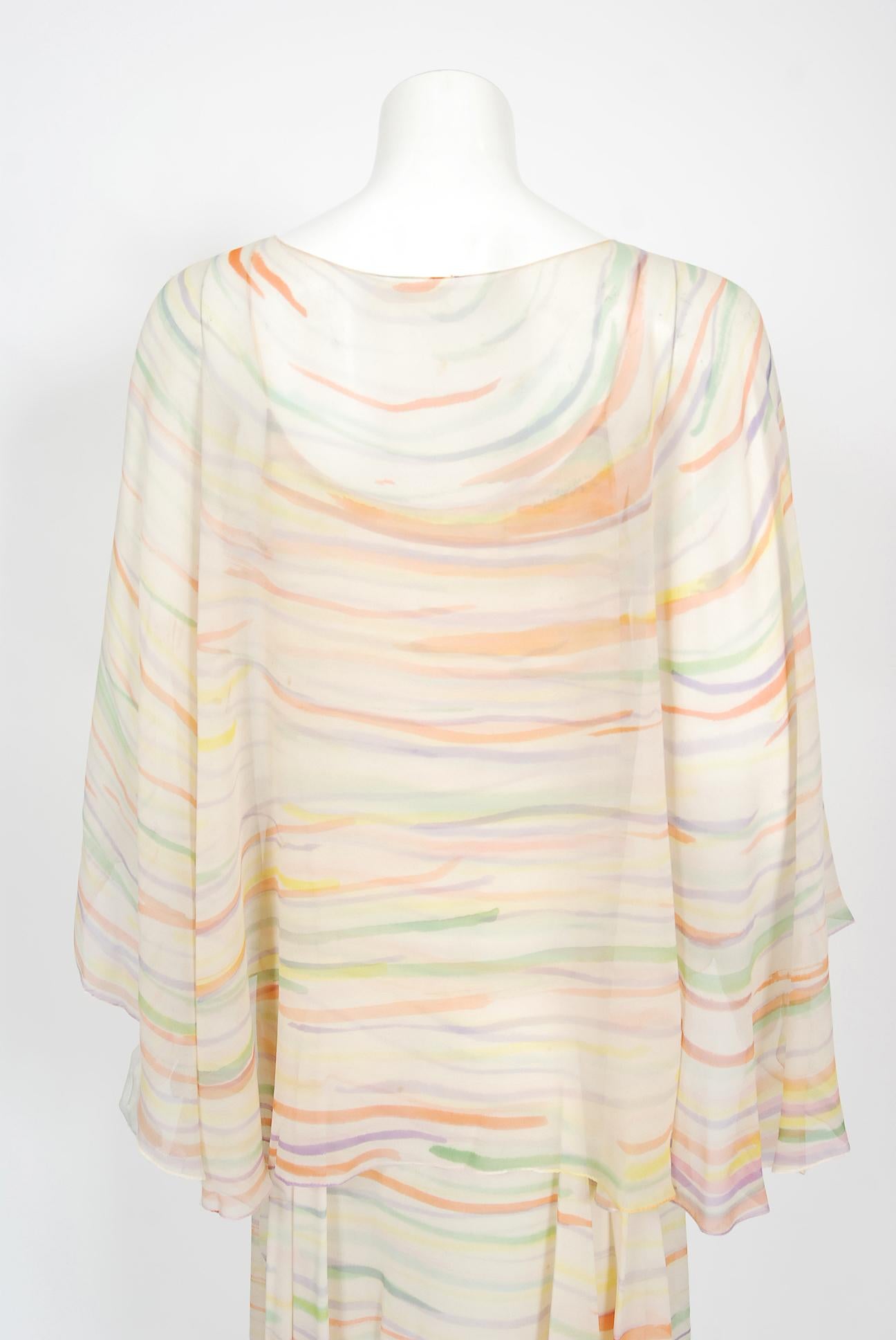 Vintage 1970's Halston Couture Watercolor Silk-Chiffon Caftan Capelet ...