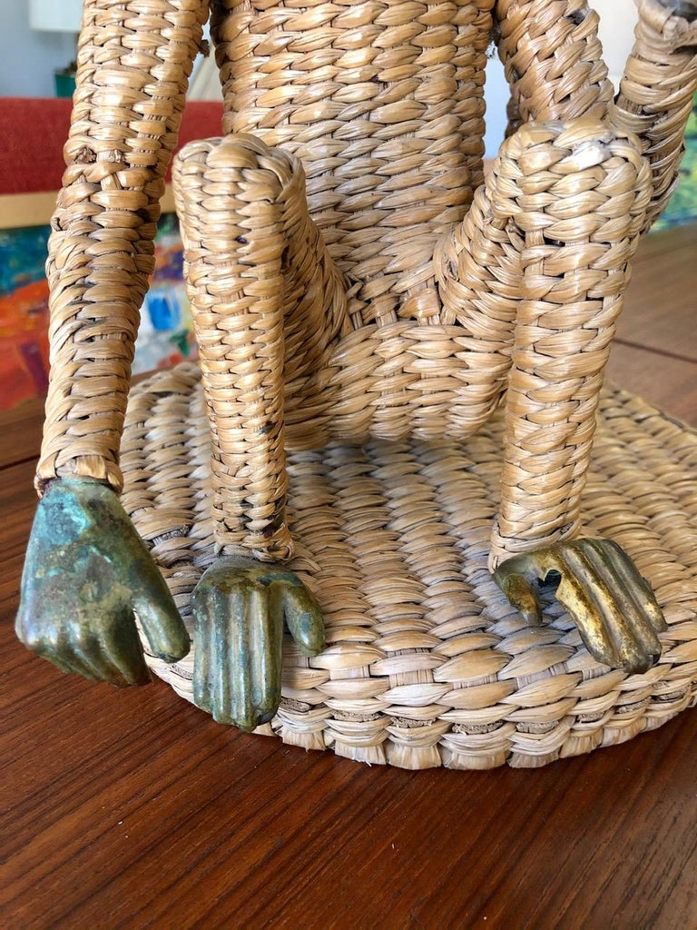 Vintage 1970s Handmade Woven Rattan Monkey Table Lamp at 1stDibs