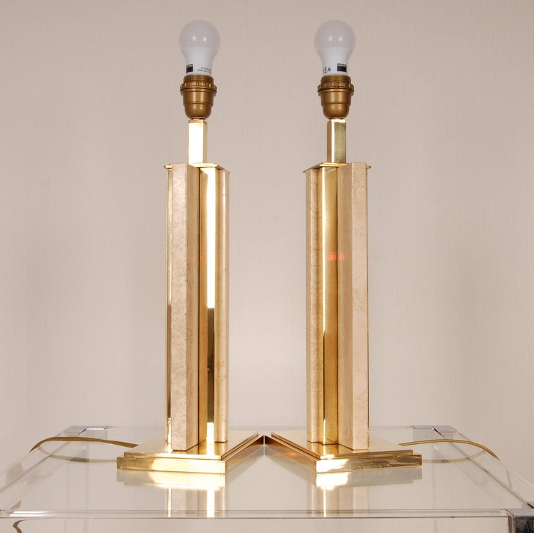 Vintage Hollywood Regency Beige Marble Travertine Gold Brass Table ...