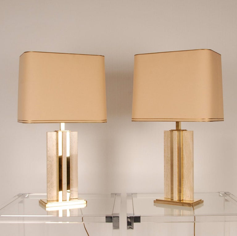Vintage 1970s Hollywood Regency Marble Travertine Gold Brass Table ...
