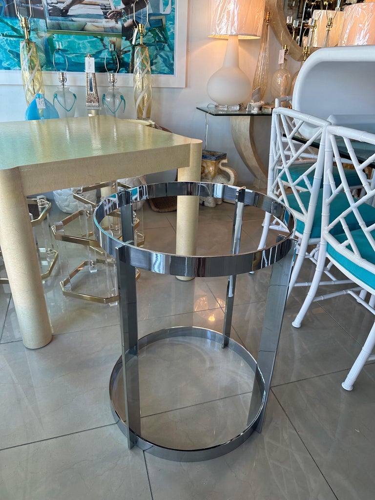 Vintage 1970s Italian Modern Chrome Dining Center Entry Table Round ...