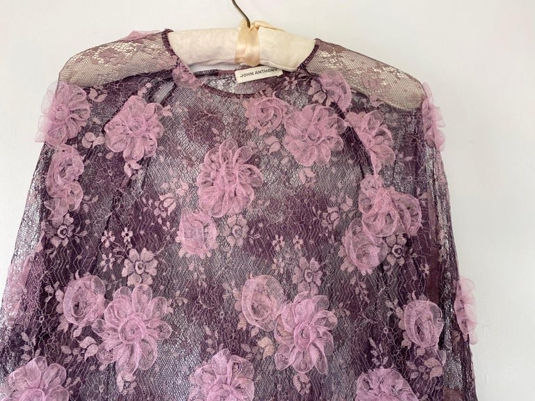 John Anthony Vintage 1970s Lace Ribbon Flower Top For Sale at 1stDibs