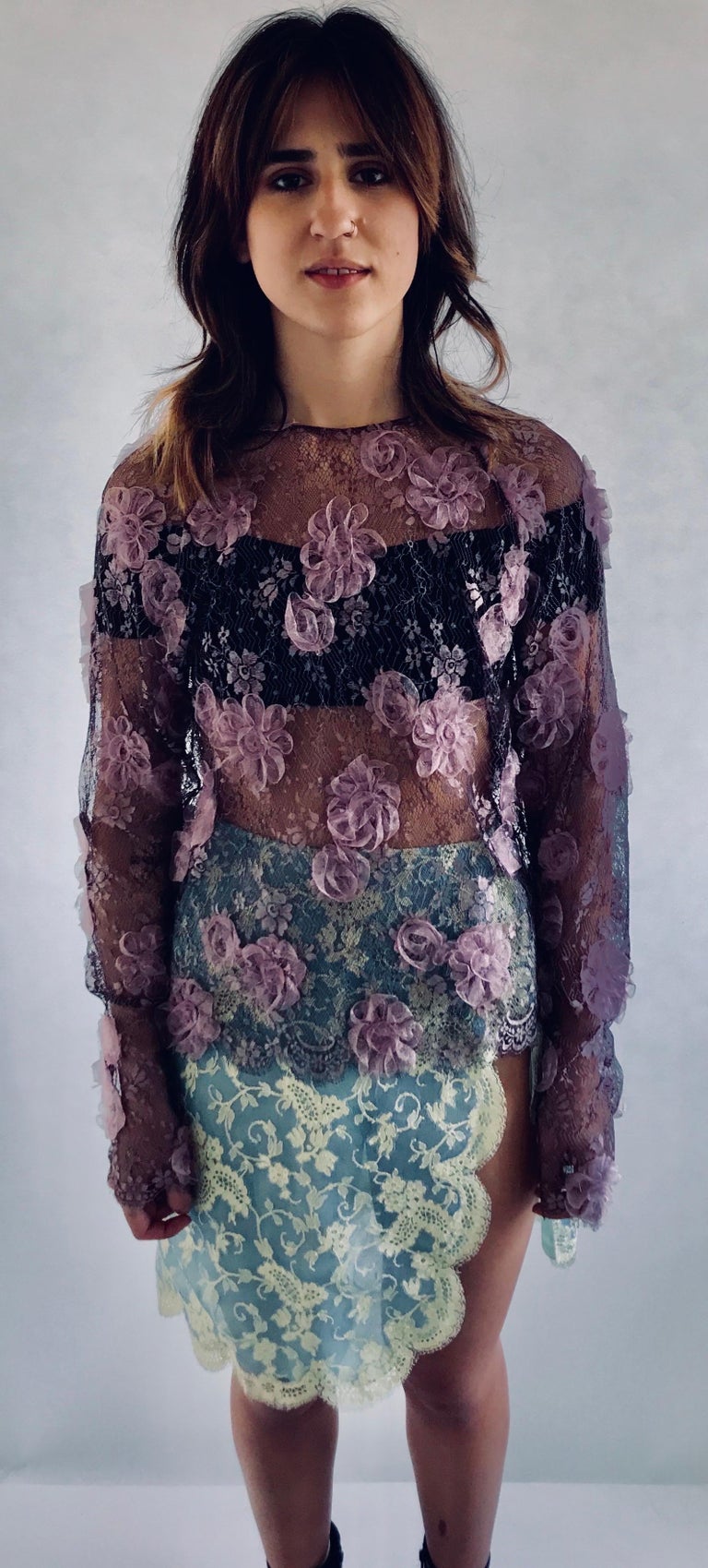 John Anthony Vintage 1970s Lace Ribbon Flower Top For Sale at 1stDibs
