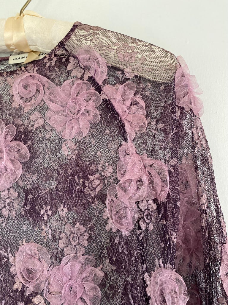 John Anthony Vintage 1970s Lace Ribbon Flower Top For Sale at 1stDibs