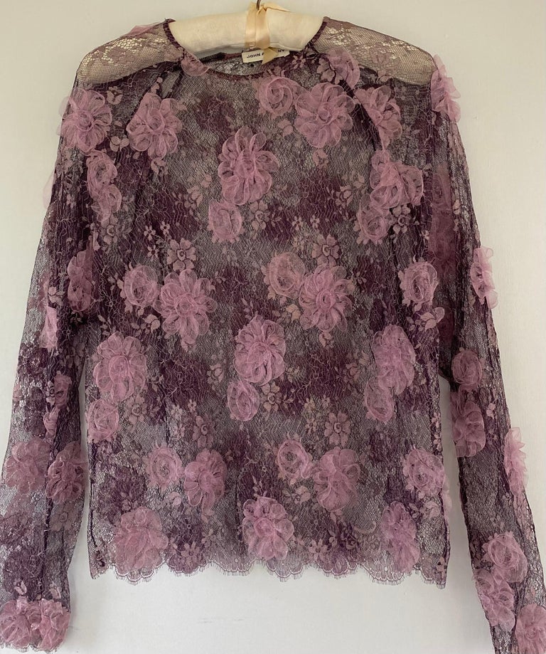 John Anthony Vintage 1970s Lace Ribbon Flower Top For Sale at 1stDibs