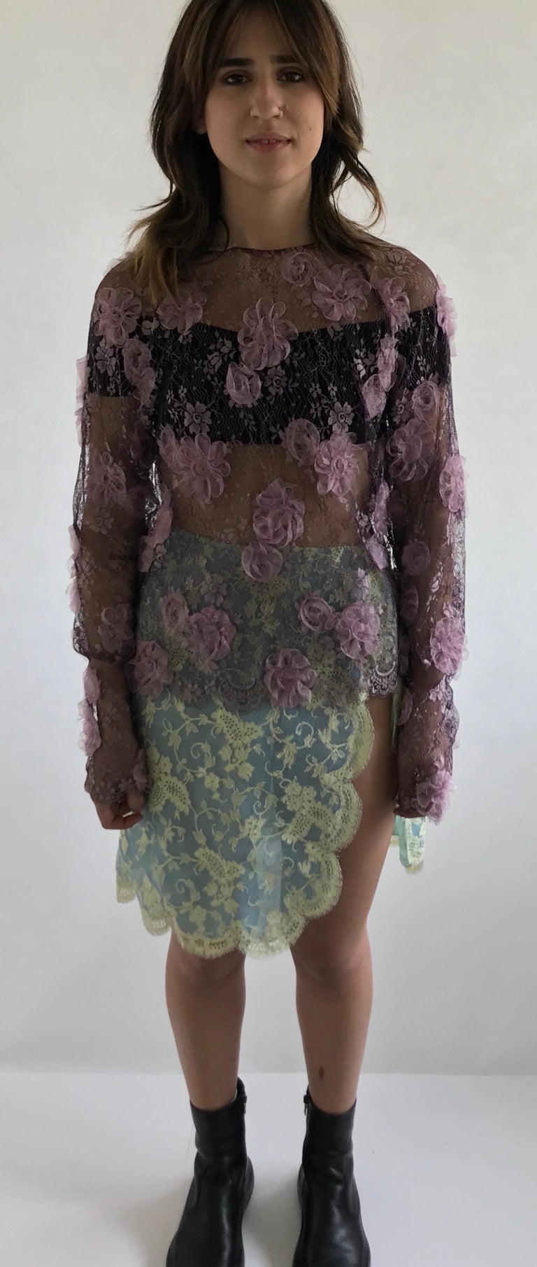 John Anthony Vintage 1970s Lace Ribbon Flower Top For Sale at 1stDibs