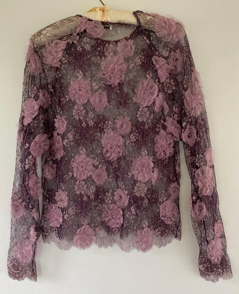 John Anthony Vintage 1970s Lace Ribbon Flower Top For Sale at 1stDibs
