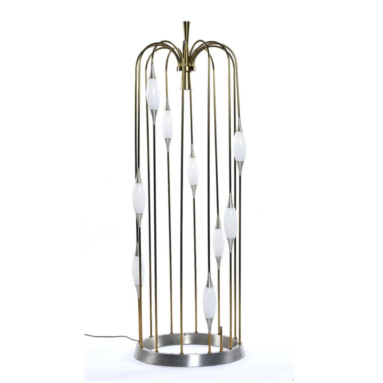 Vintage 1970s Lightolier Brass Waterfall Cage Lamp with White Glass ...