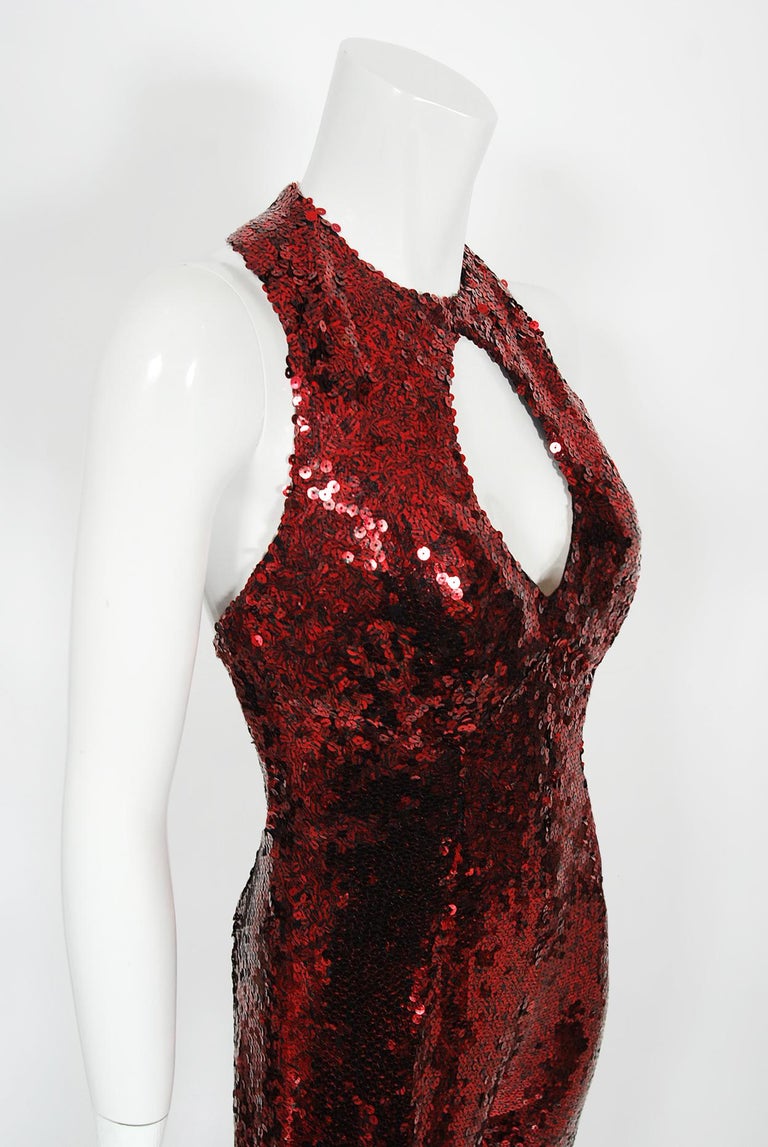 Vintage 1970s Liza Minnell Owned Red Sequin Stretch Knit Key-Hole Disco ...