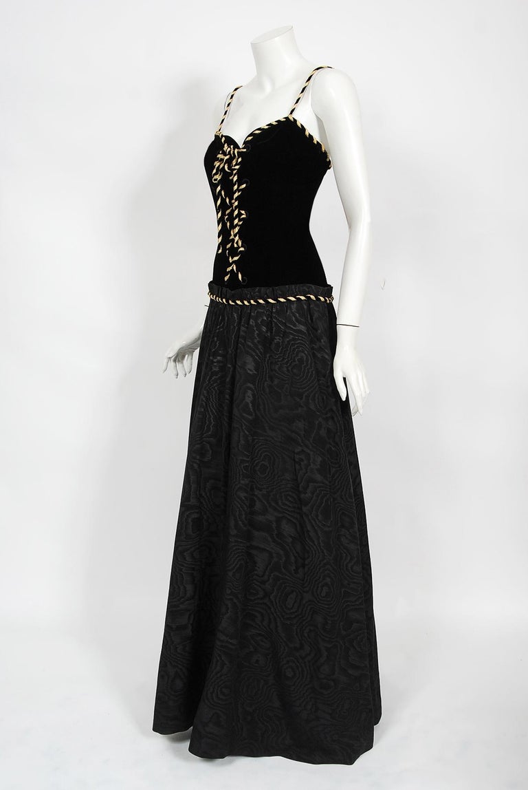 Vintage 1970's Loris Azzaro Couture Black Gold Silk and Velvet Lace-Up ...