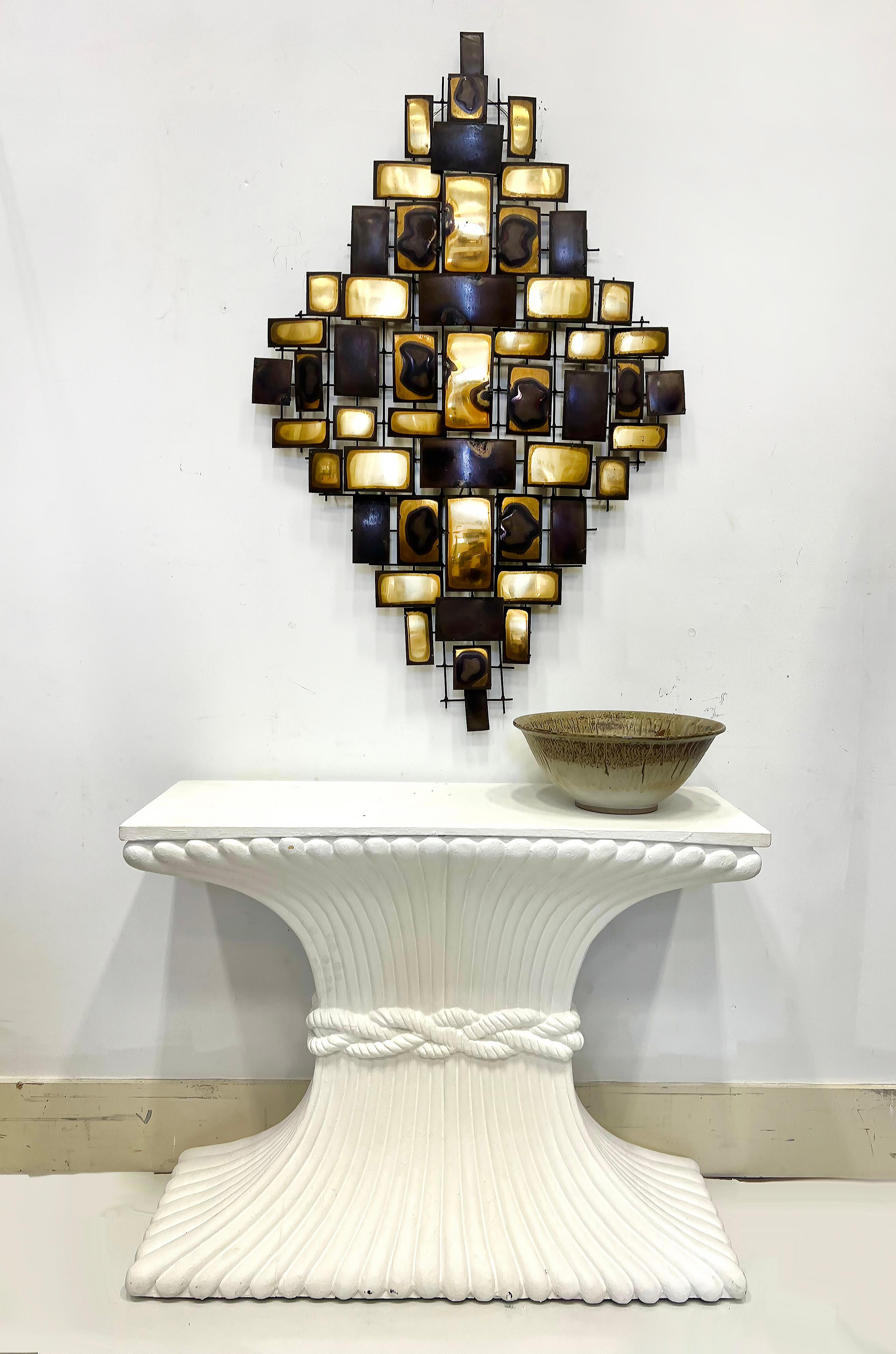 Vintage 1970s Mario Jason Mixed Metals Wall Sculpture For Sale at 1stDibs