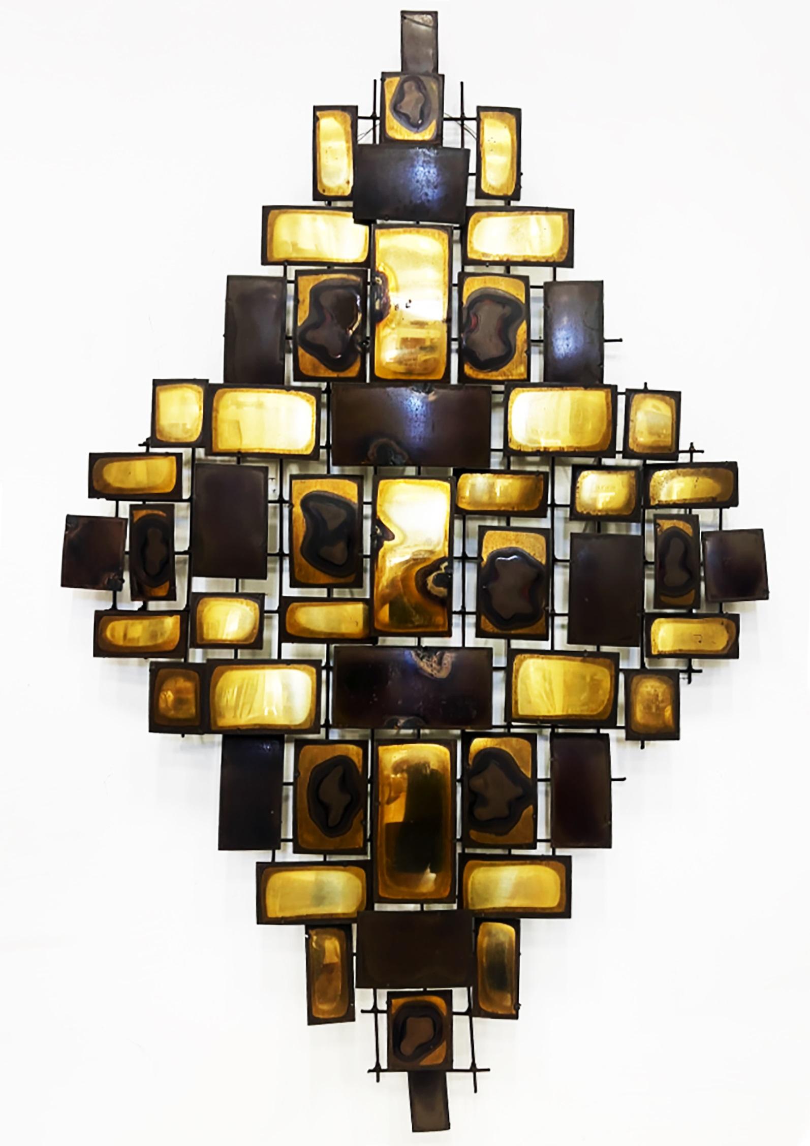 Vintage 1970s Mario Jason Mixed Metals Wall Sculpture For Sale at 1stDibs