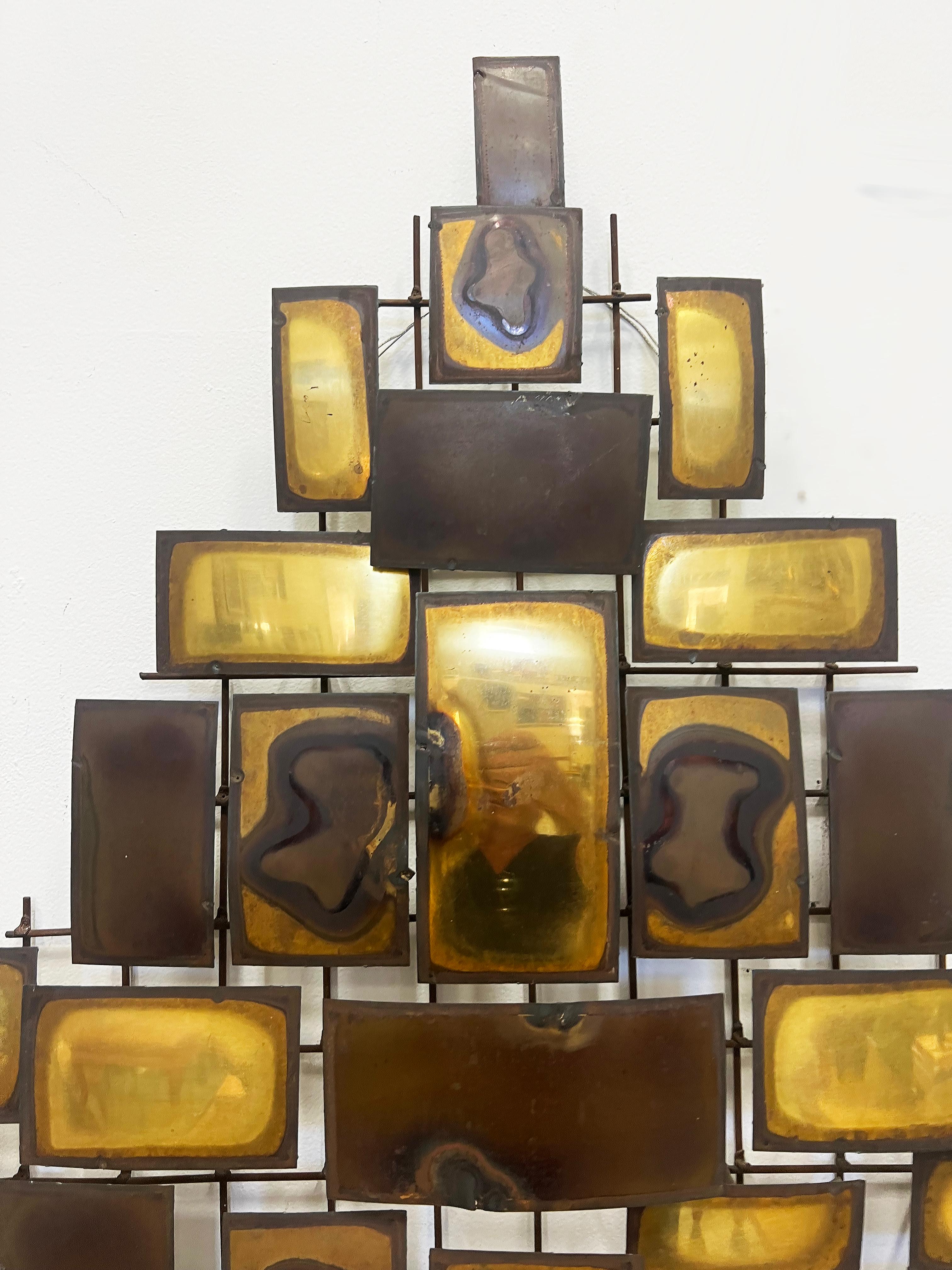 Vintage 1970s Mario Jason Mixed Metals Wall Sculpture For Sale at 1stDibs