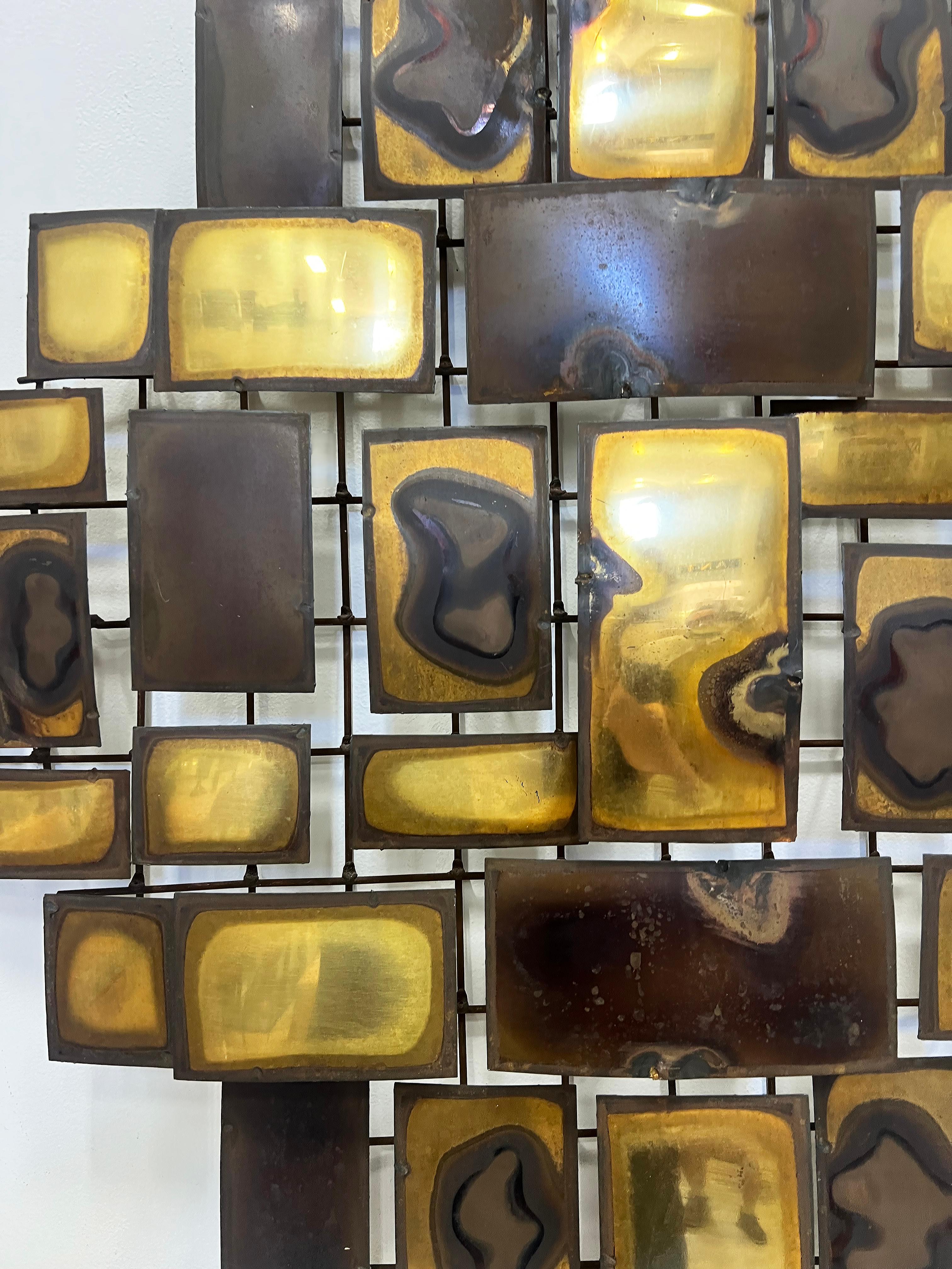 Vintage 1970s Mario Jason Mixed Metals Wall Sculpture For Sale at 1stDibs