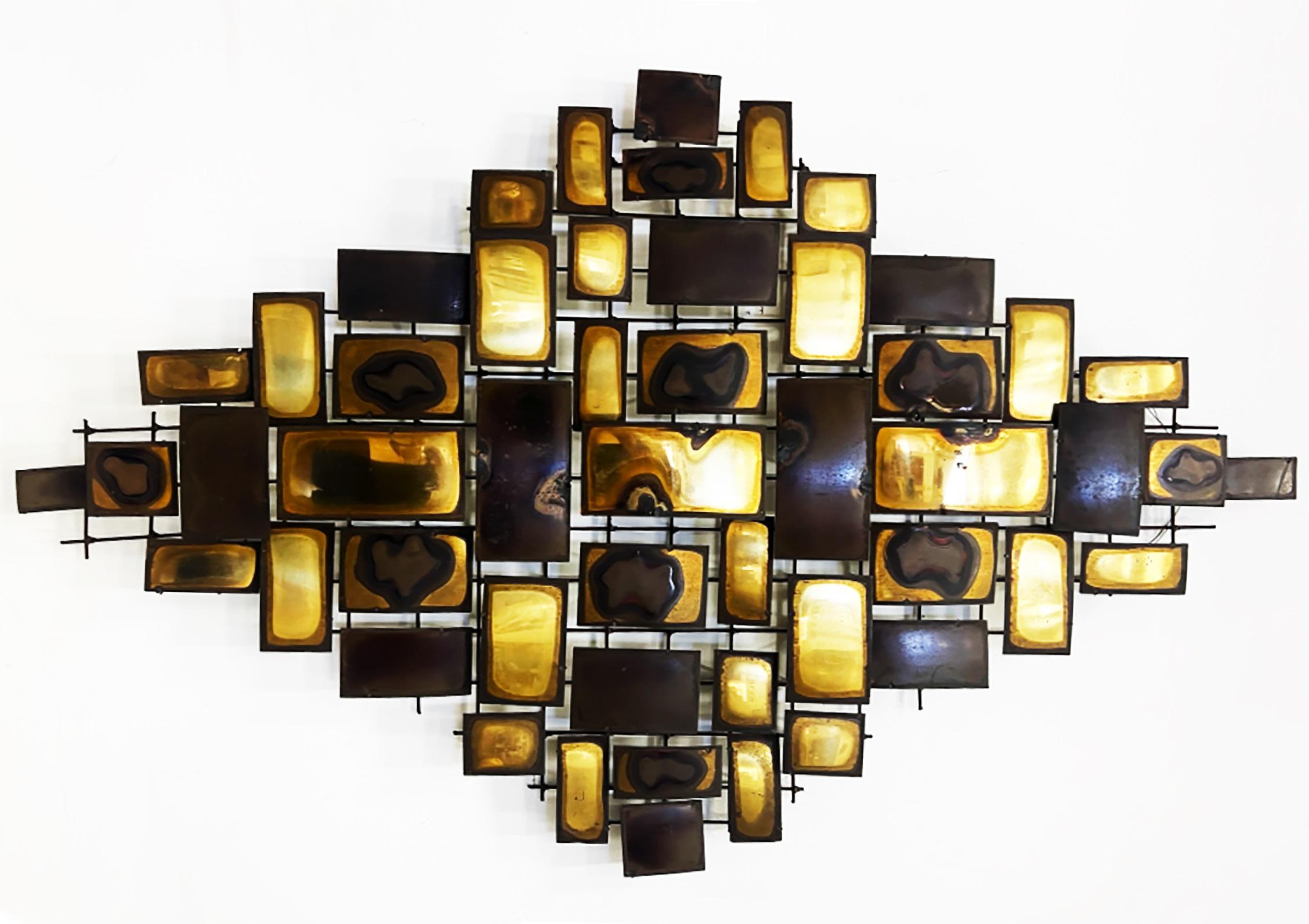 Vintage 1970s Mario Jason Mixed Metals Wall Sculpture For Sale at 1stDibs