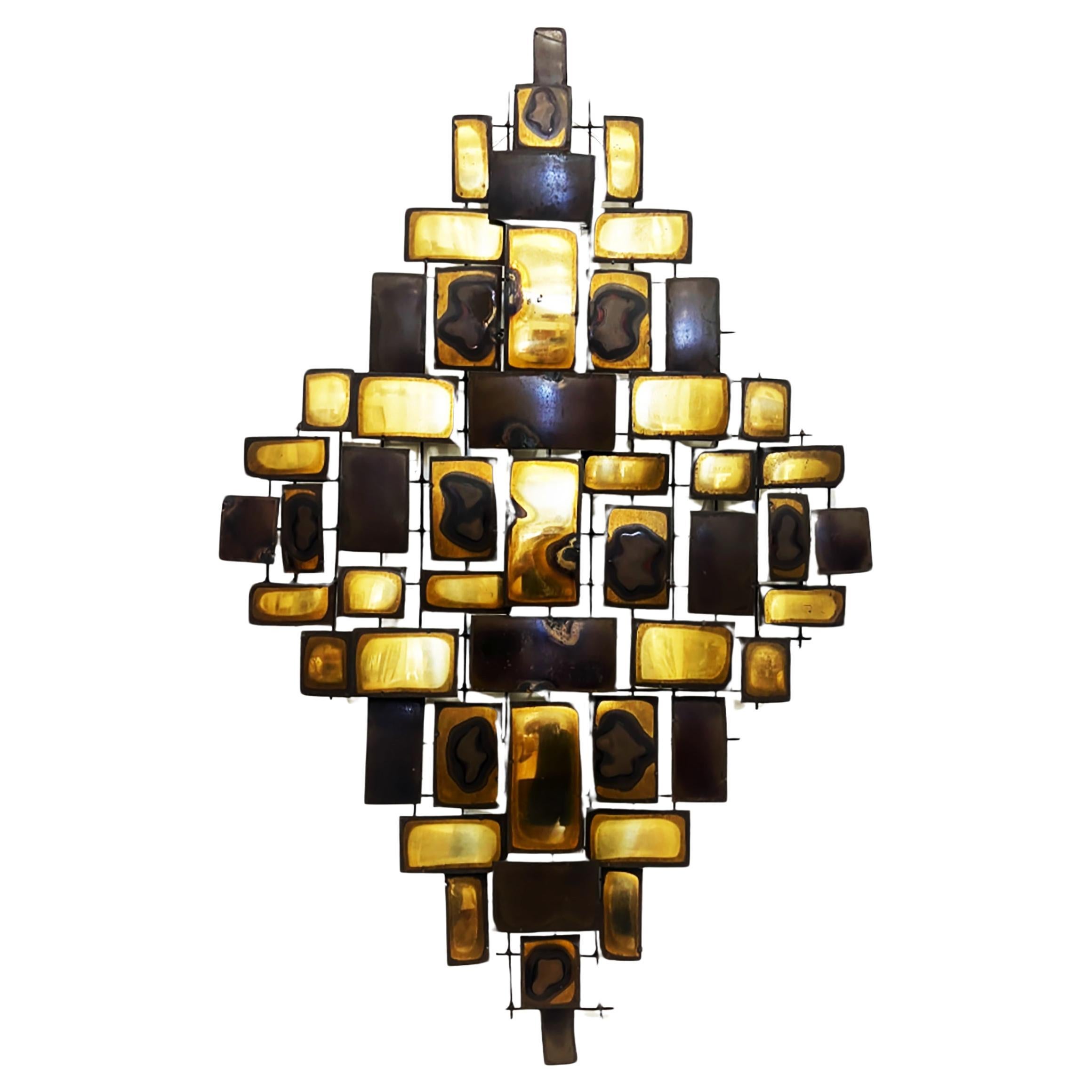 Vintage 1970s Mario Jason Mixed Metals Wall Sculpture For Sale at 1stDibs