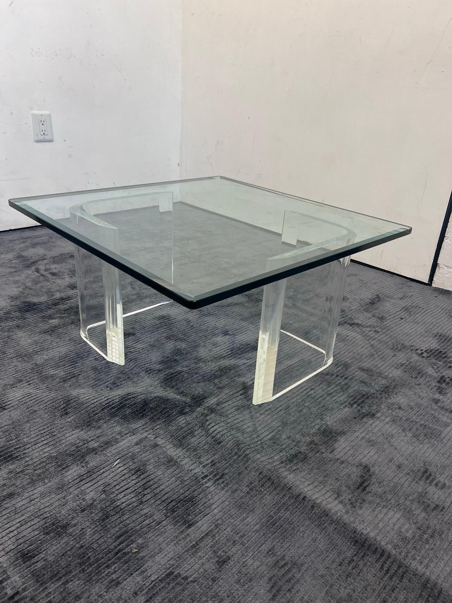 Vintage 1970s modular lucite and glass coffee table For Sale at 1stDibs
