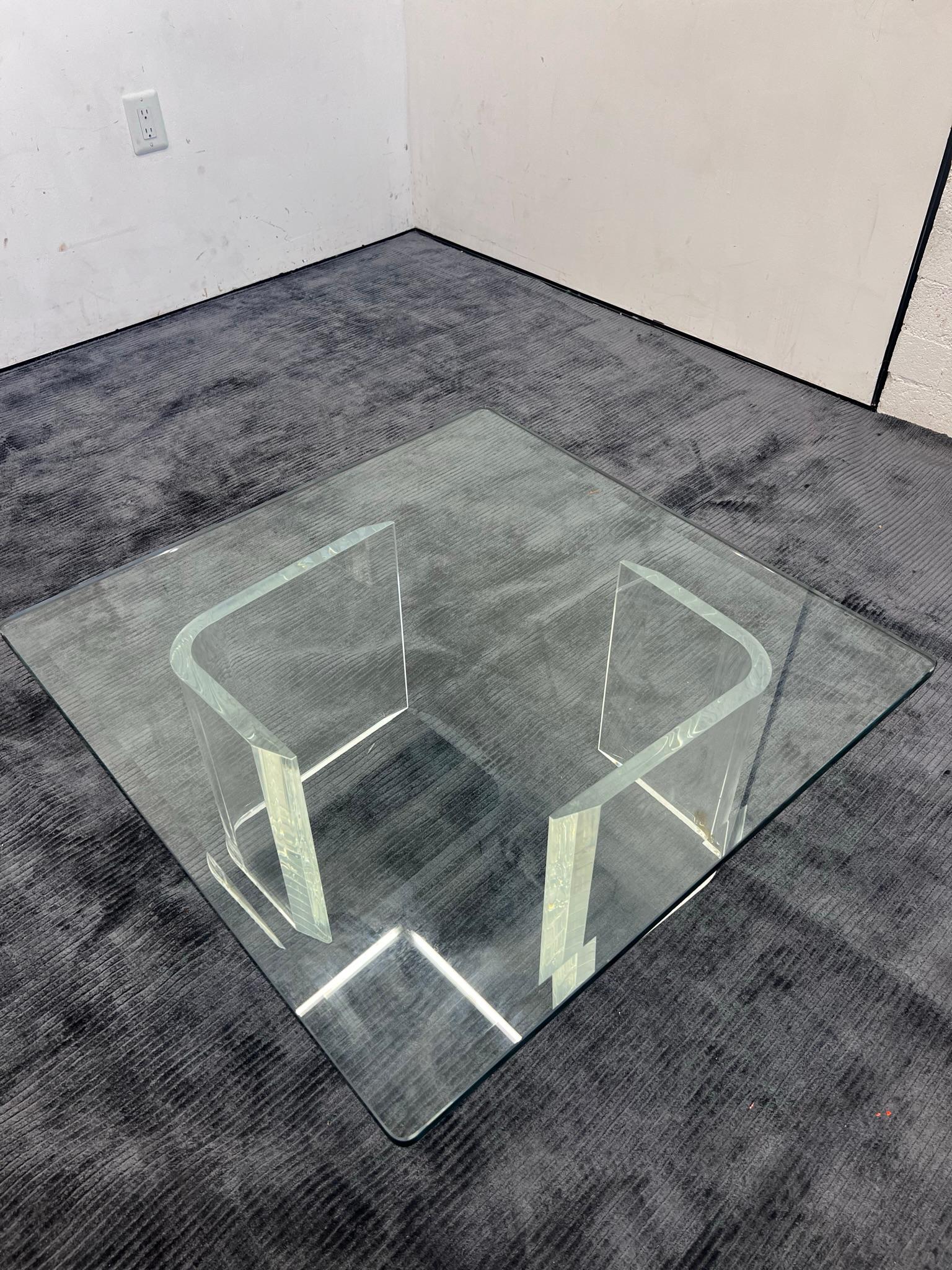 Vintage 1970s modular lucite and glass coffee table For Sale at 1stDibs