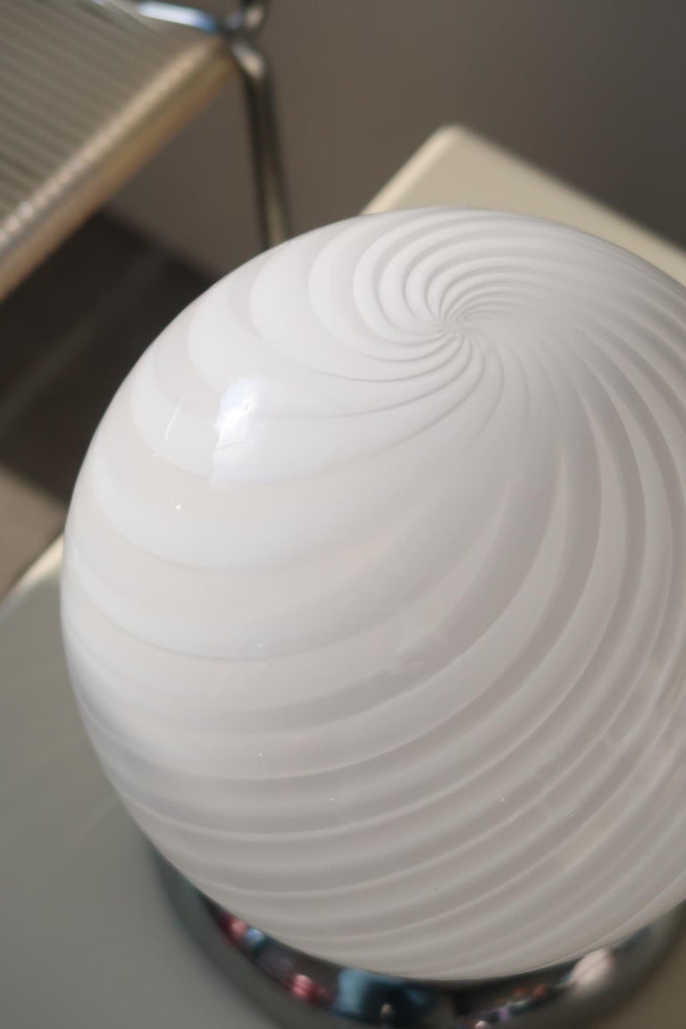 Vintage 1970s Murano White Swirl Table Lamp with chrome Base Original ...