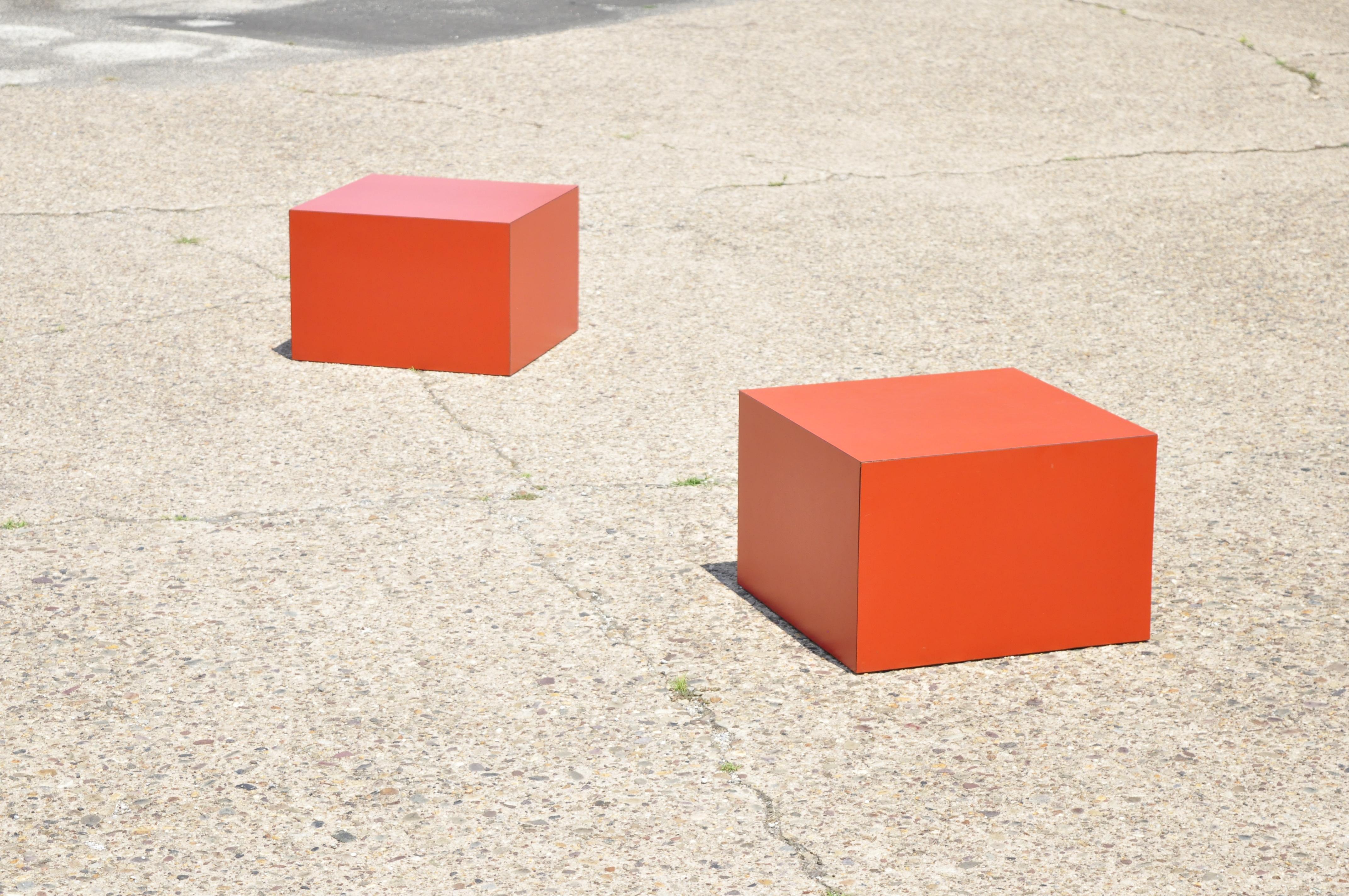 Vintage 1970s Orange Red Square Low Modernist Mid Century Pedestal ...