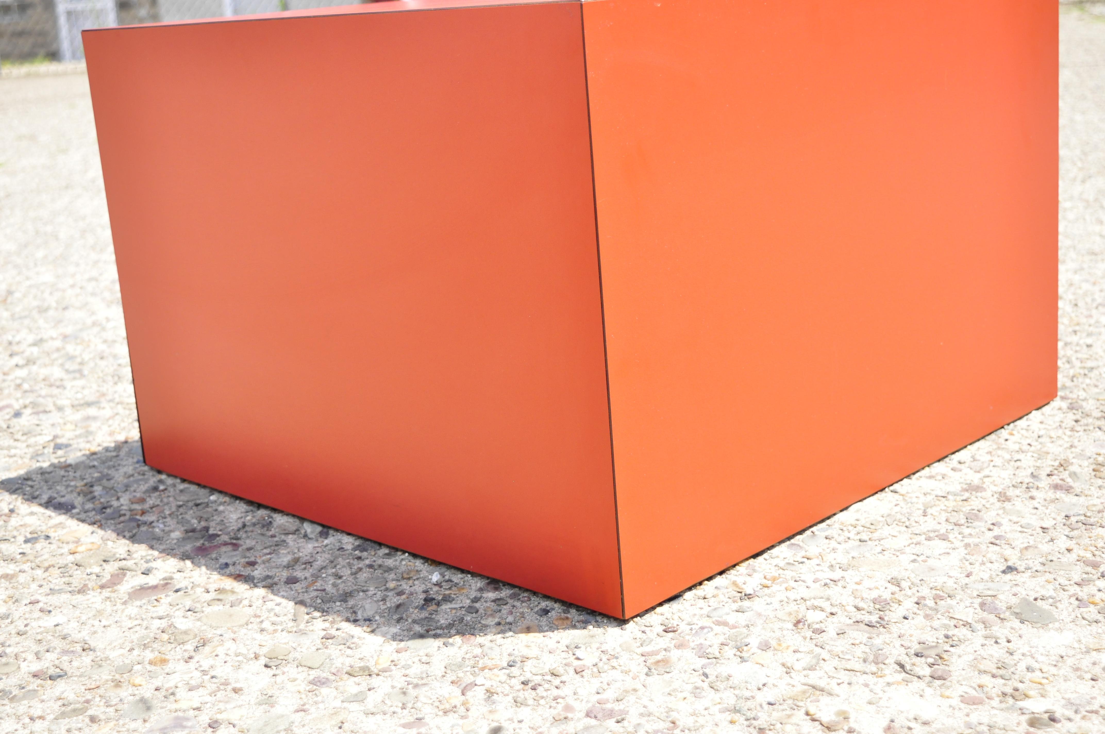 Vintage 1970s Orange Red Square Low Modernist Mid Century Pedestal ...