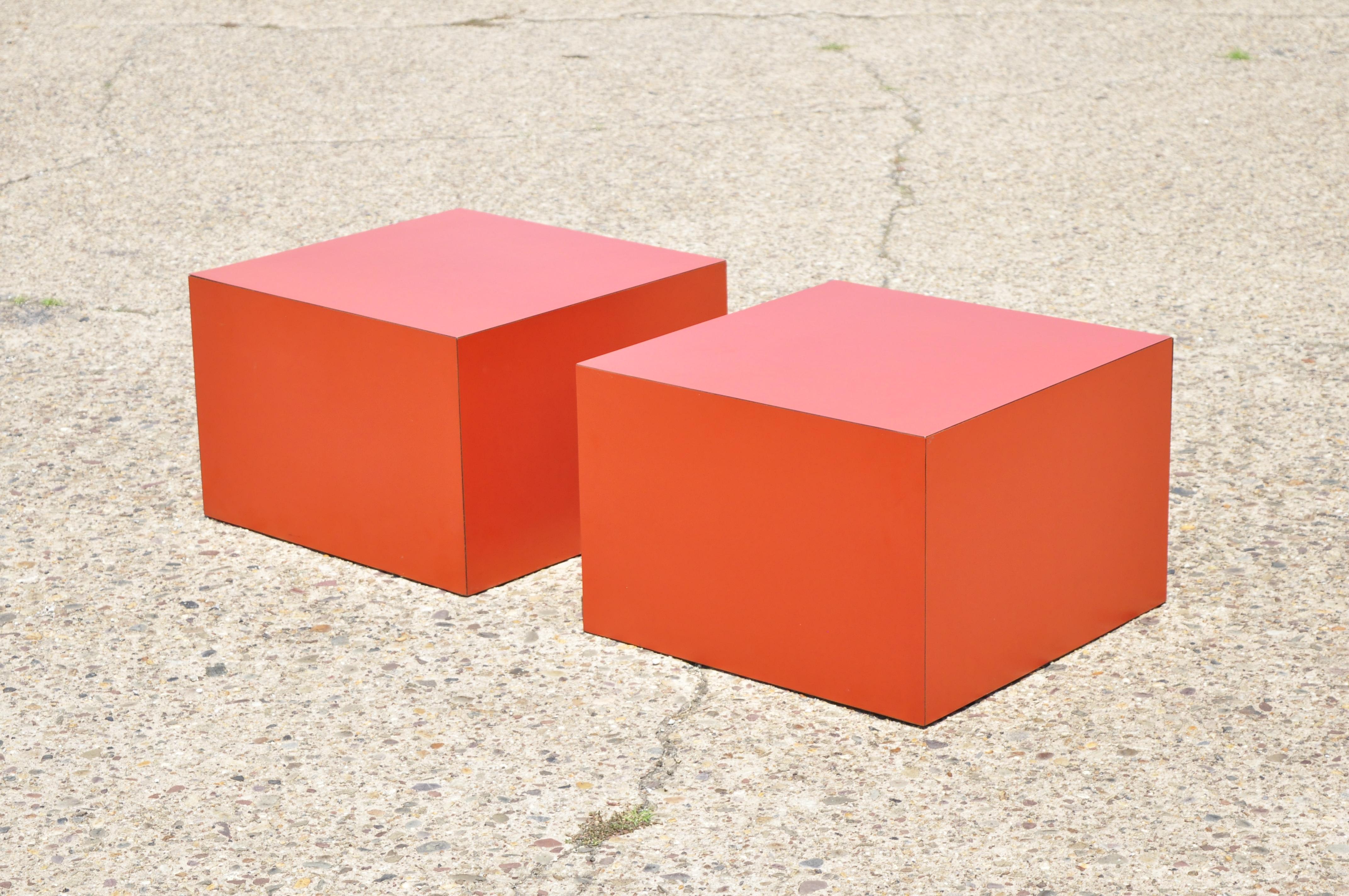 Vintage 1970s Orange Red Square Low Modernist Mid Century Pedestal ...