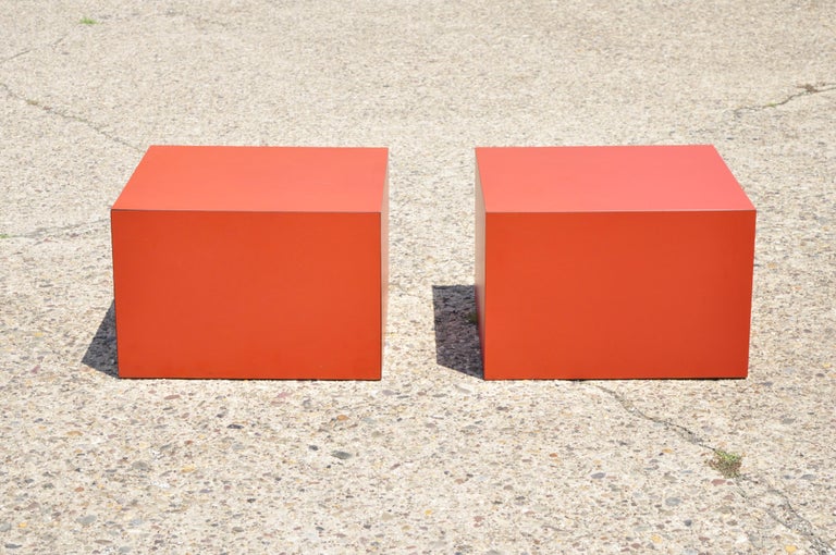 Vintage 1970s Orange Red Square Low Modernist Mid Century Pedestal ...