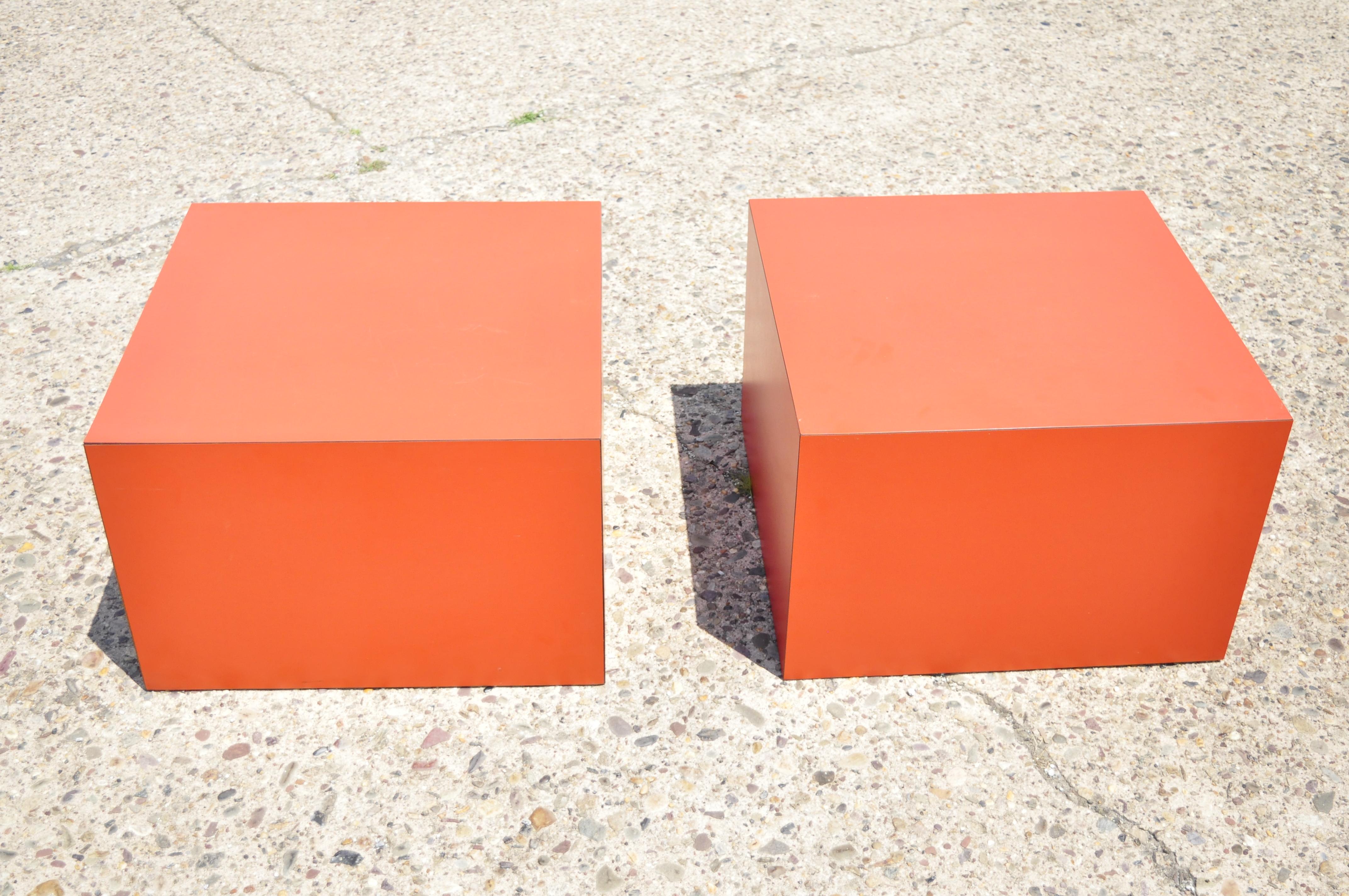 Vintage 1970s Orange Red Square Low Modernist Mid Century Pedestal ...