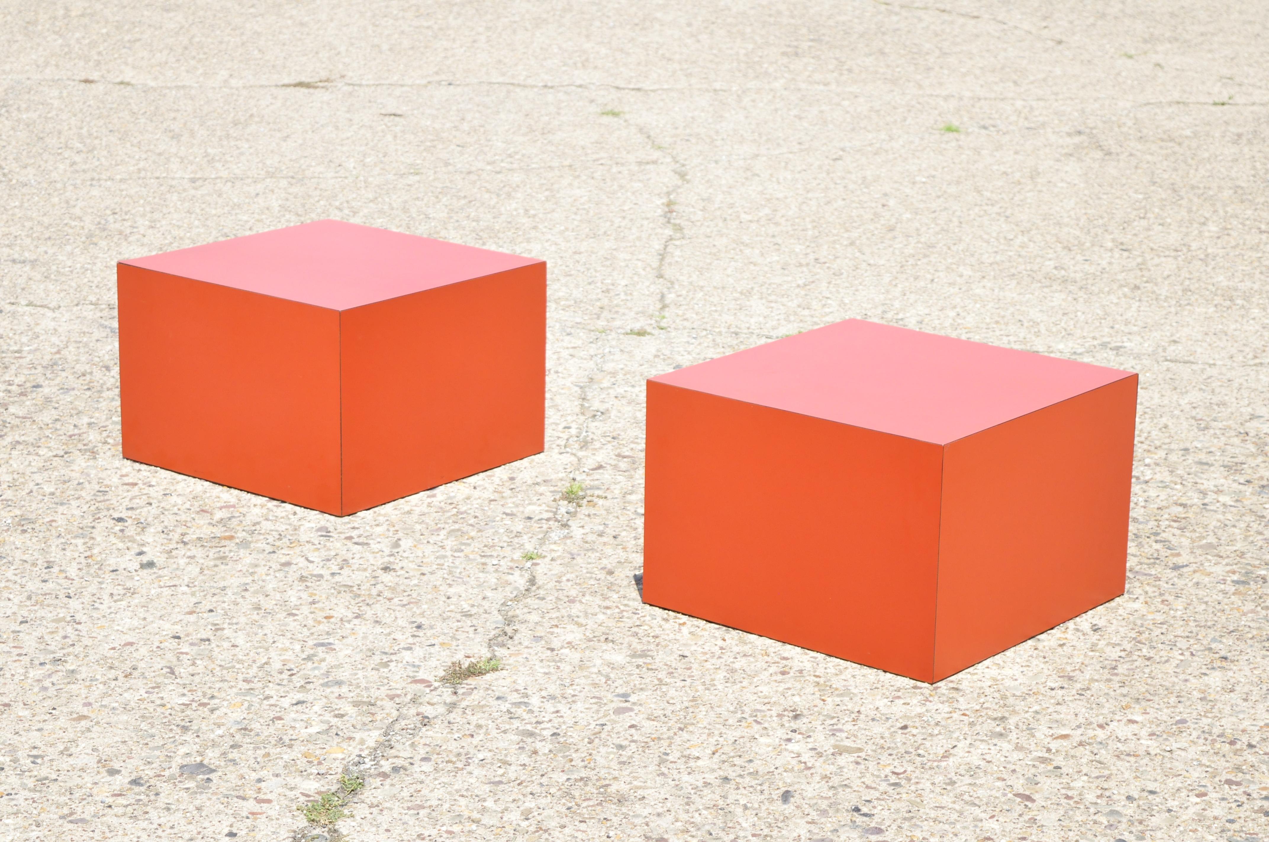 Vintage 1970s Orange Red Square Low Modernist Mid Century Pedestal ...