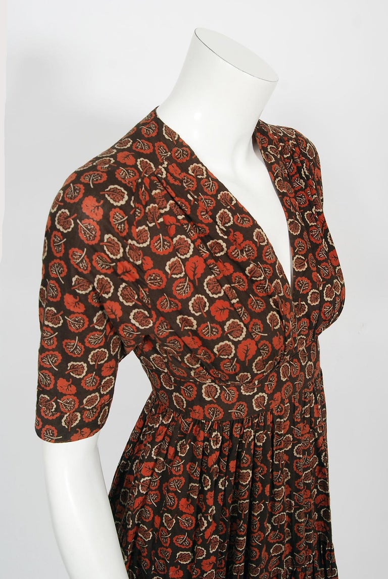 Vintage 1970s Ossie Clark 'Autumn Leaves' Print Cotton Empire Waist ...