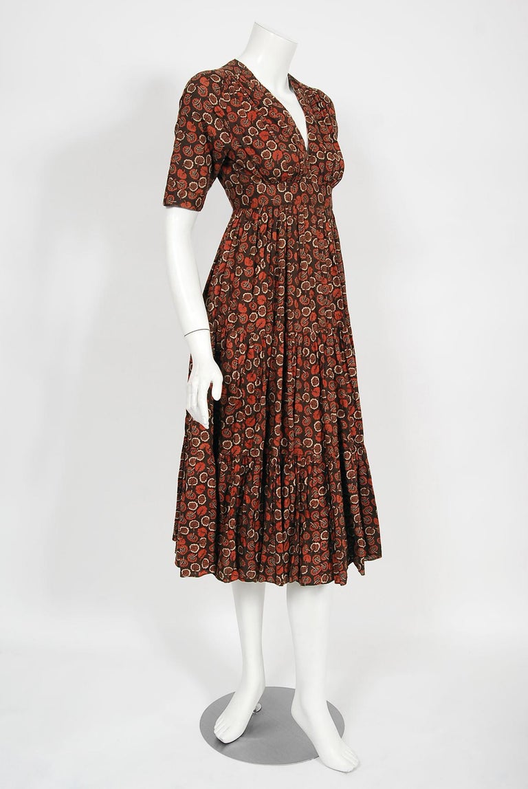 Vintage 1970s Ossie Clark 'Autumn Leaves' Print Cotton Empire Waist ...