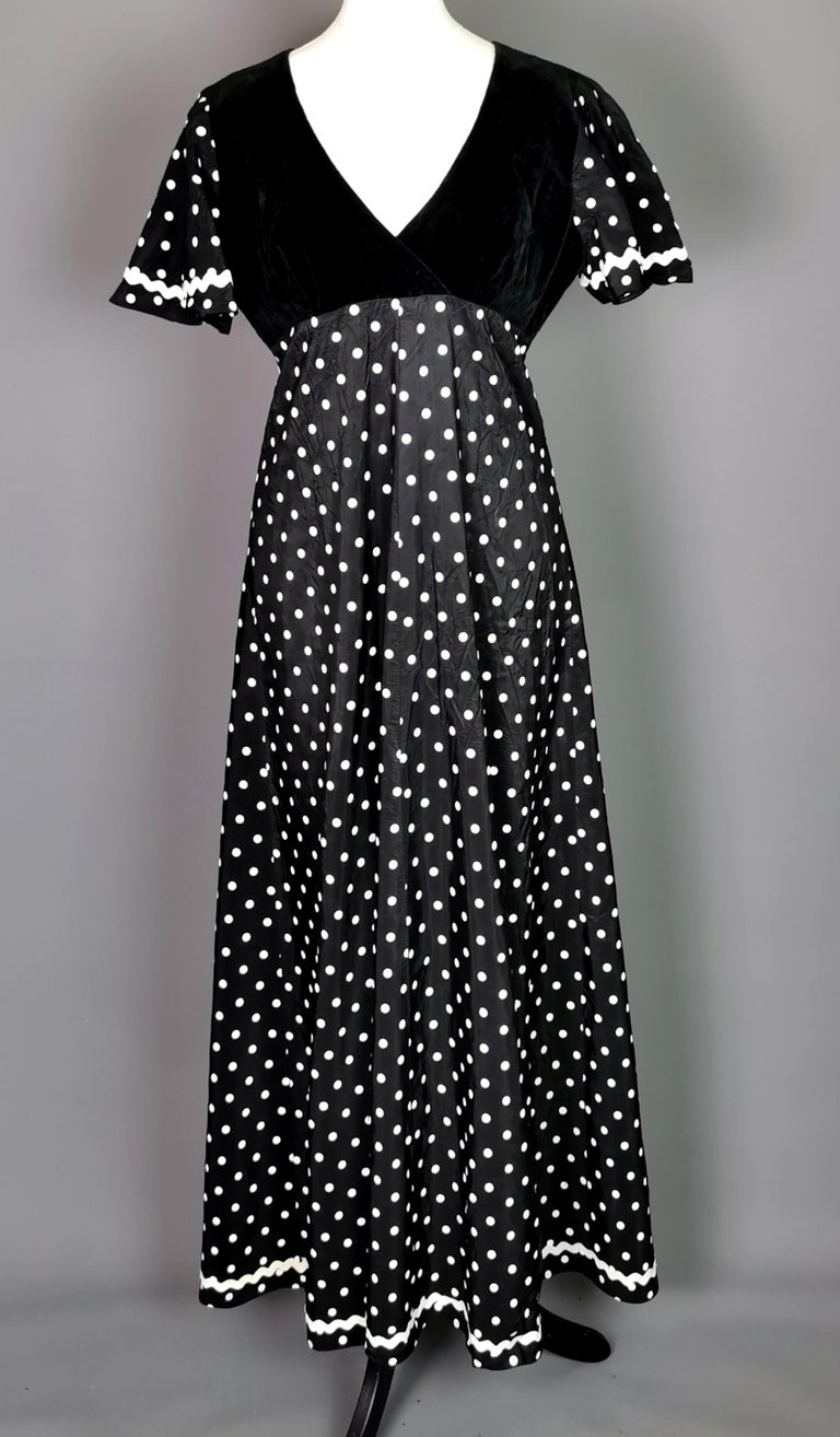 Vintage 1970s Polka dot maxi dress, Dolly Rockers For Sale at 1stDibs