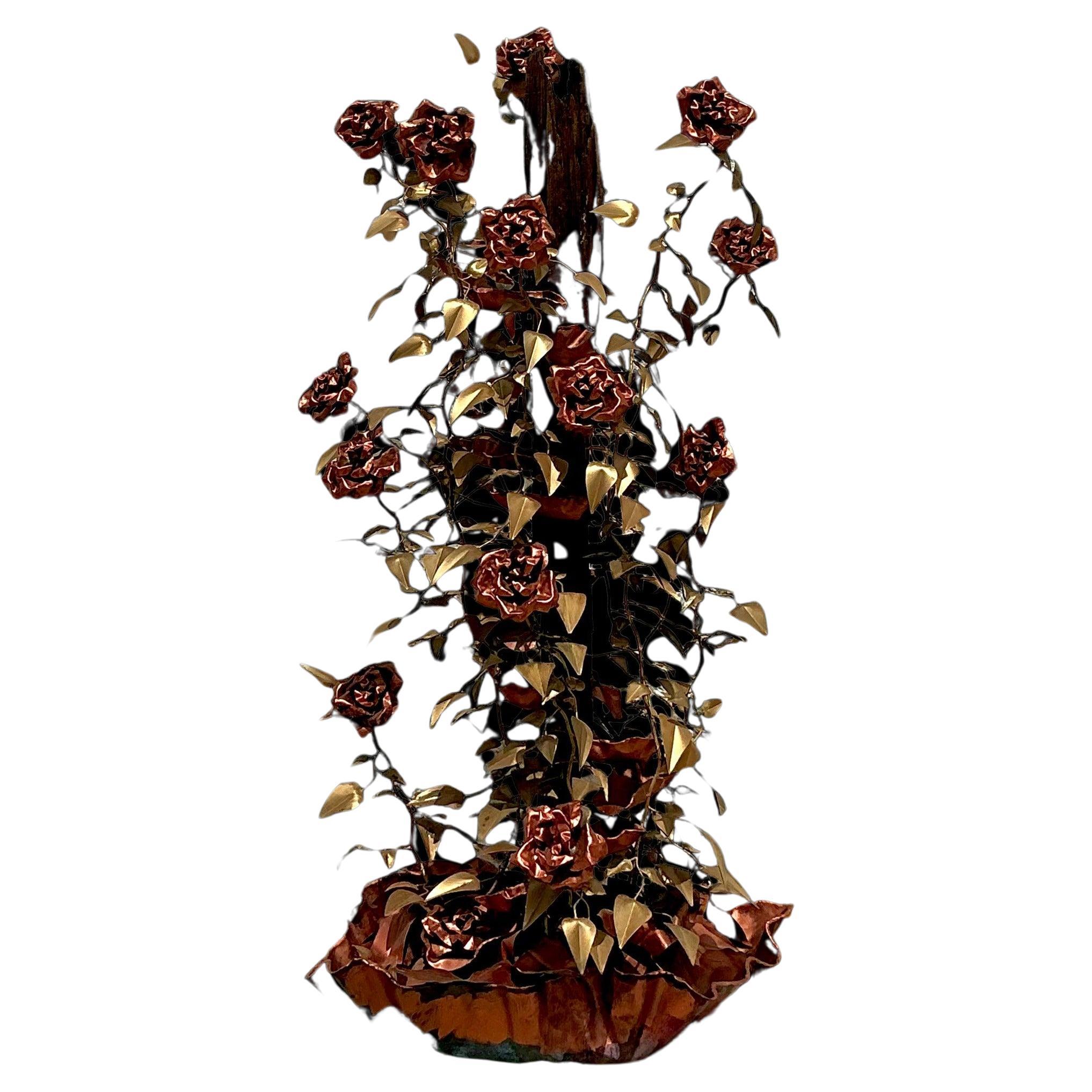 Vintage 1970s Regency Edward Erwin Brass Rose Fountain For Sale at 1stDibs