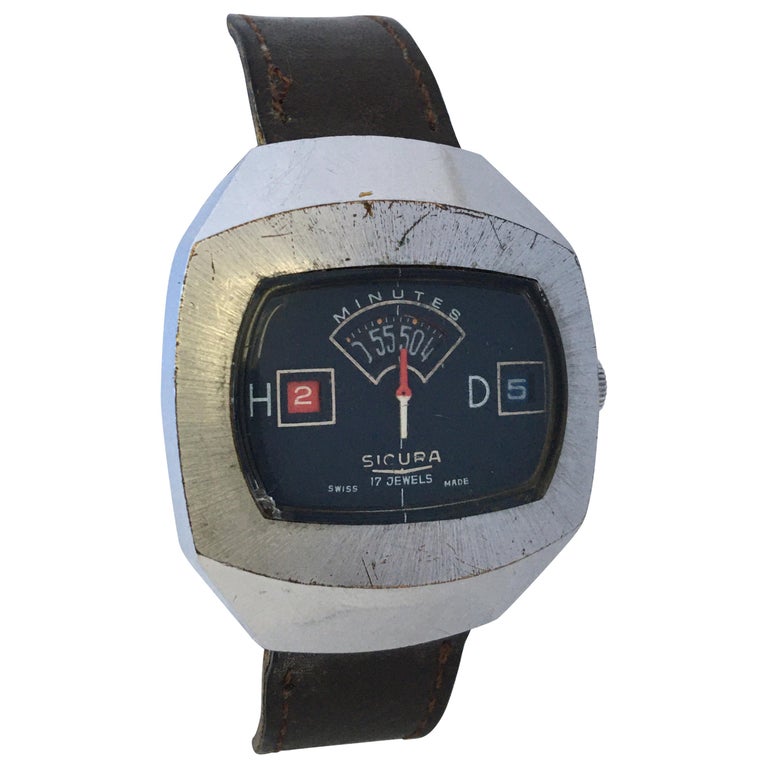 Vintage 1970s Sicura Mechanical Jump Hour 'Digital' Watch at 1stDibs ...