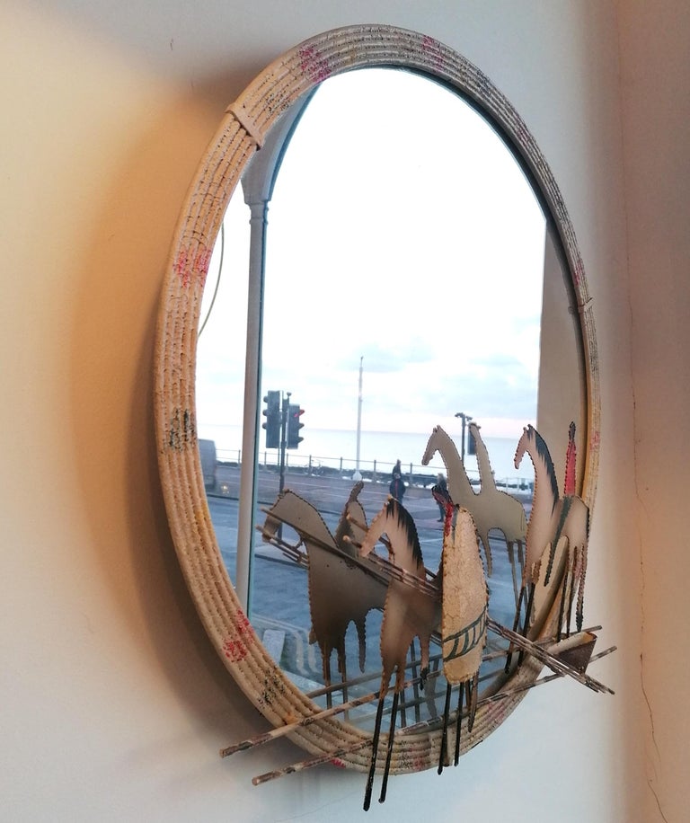 Vintage 1970s Signed Curtis Jere Mirror Native American Scene For Sale ...