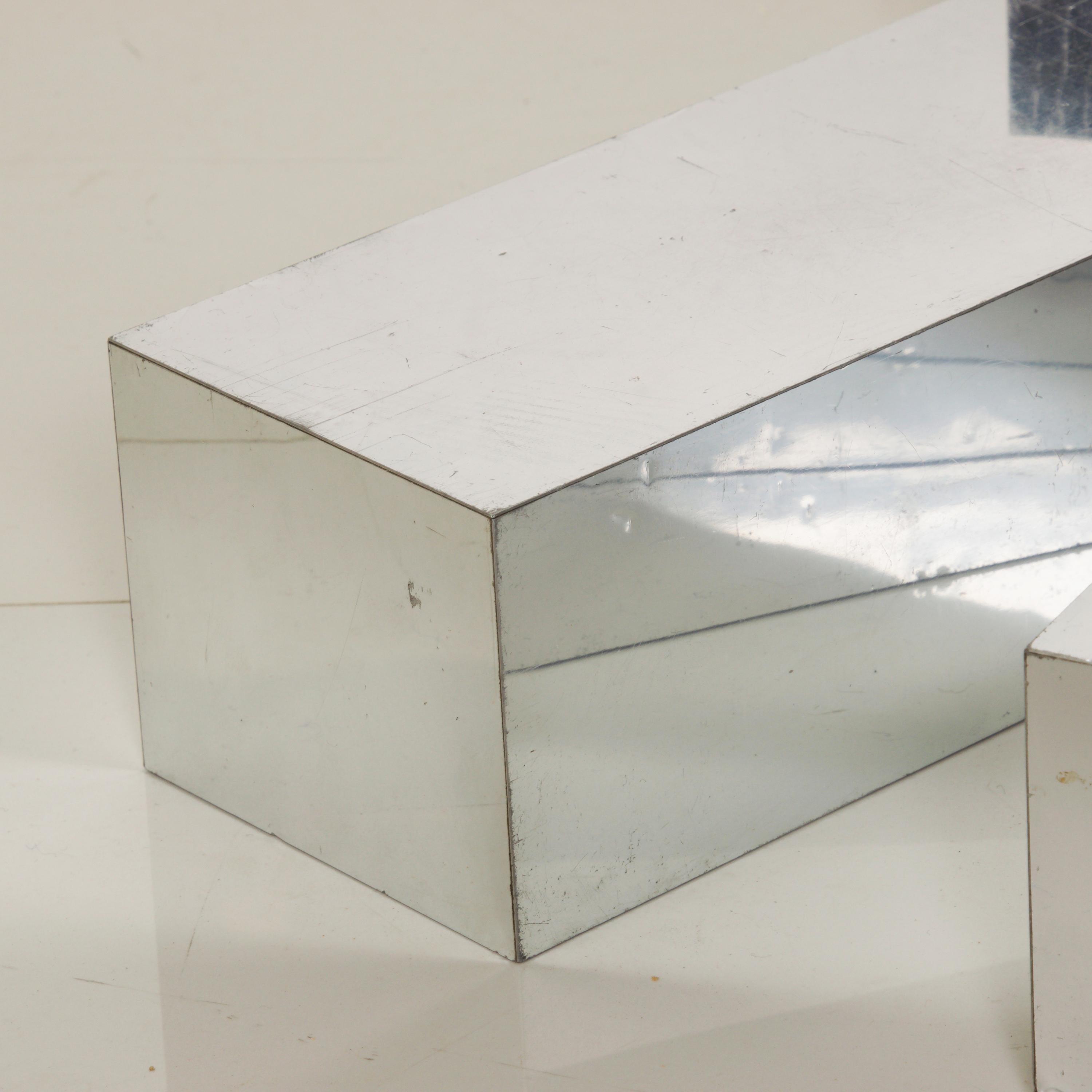 Mexico 1970s Silver Cube Mirror Blocks Wood Covered Stainless Steel ...