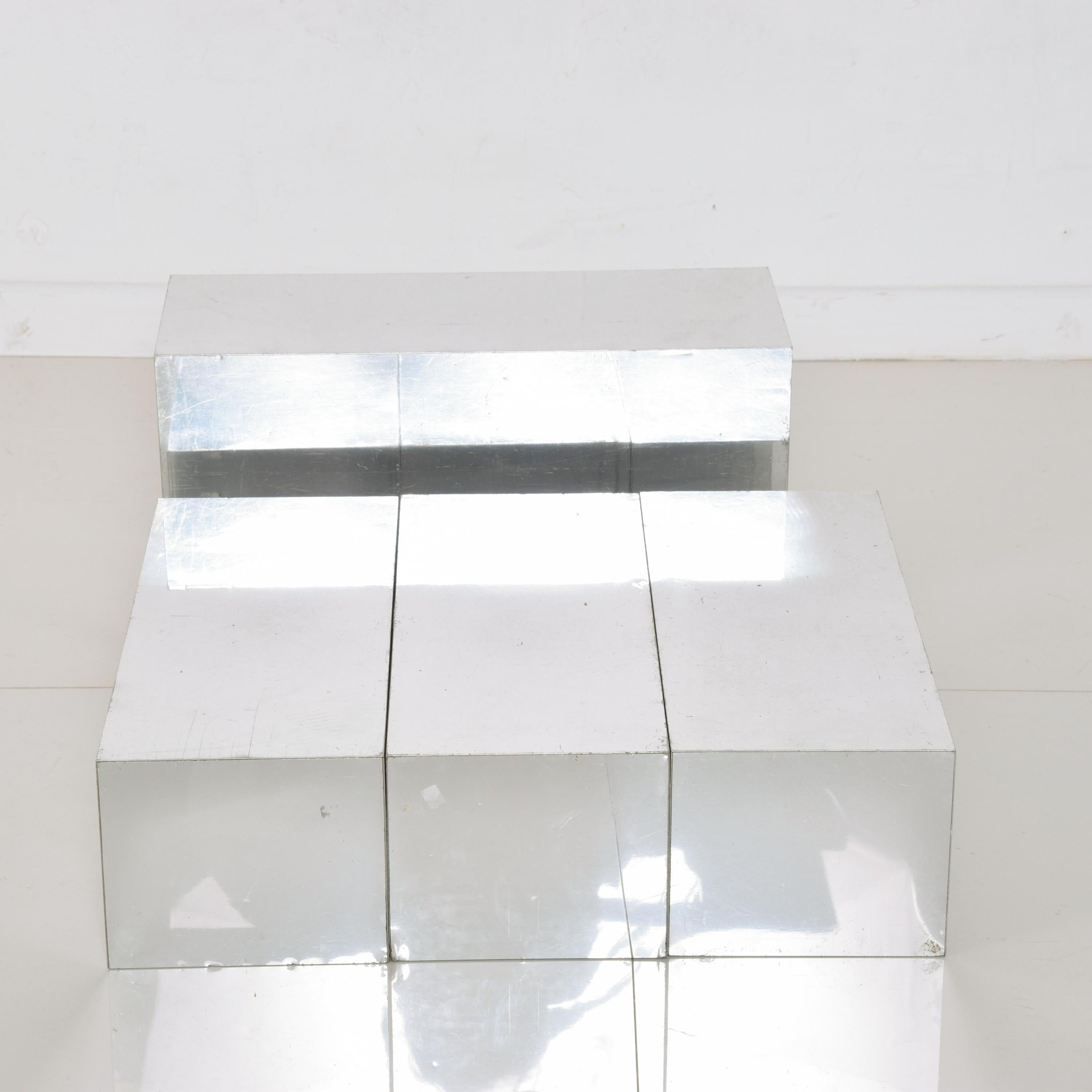 Mexico 1970s Silver Cube Mirror Blocks Wood Covered Stainless Steel ...