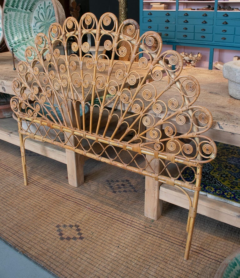 Vintage 1970s Spanish Hand Woven Wicker Bed Head For Sale at 1stDibs