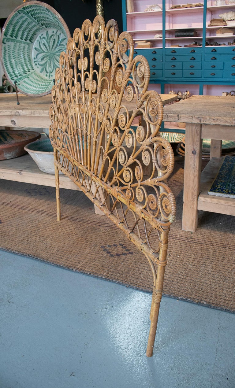 Vintage 1970s Spanish Hand Woven Wicker Bed Head For Sale at 1stDibs