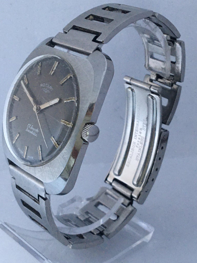 Vintage 1970s Stainless Steel Mechanical Cushion Shape Rotary Watch For ...