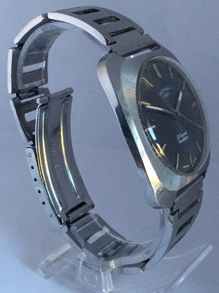 Vintage 1970s Stainless Steel Mechanical Cushion Shape Rotary Watch For ...