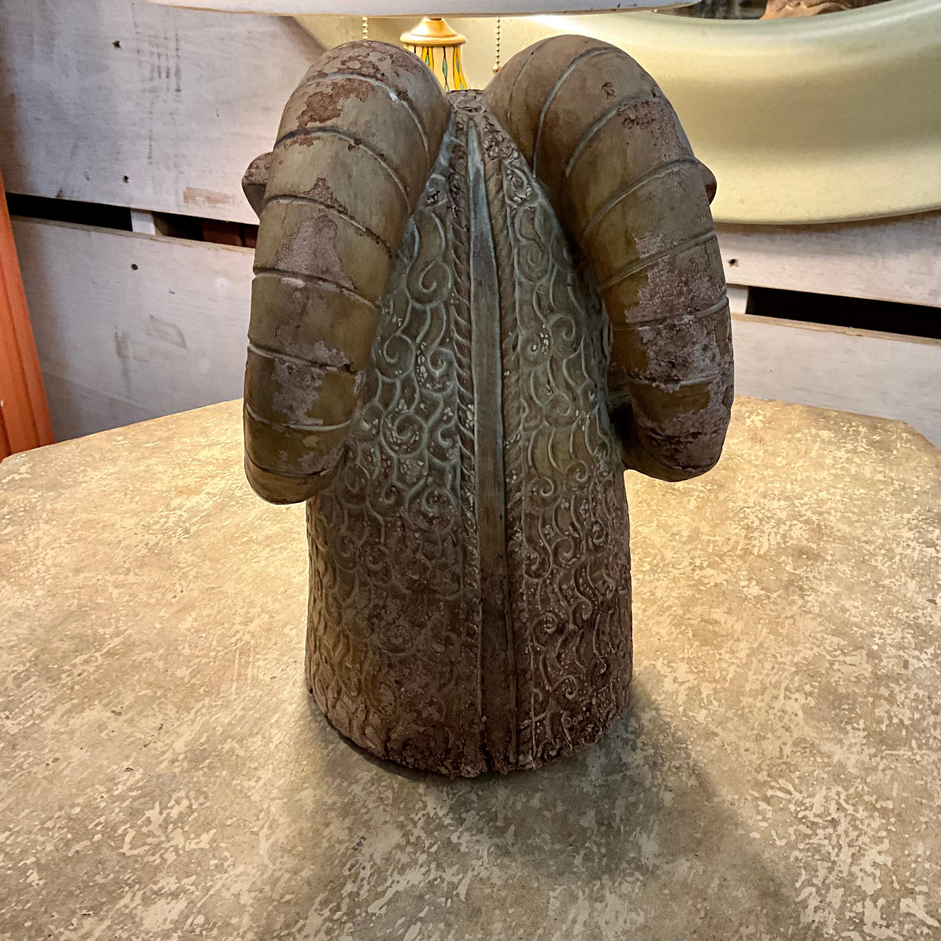 Vintage 1970s Terracotta Rams Head Sculpture with Patina For Sale at ...
